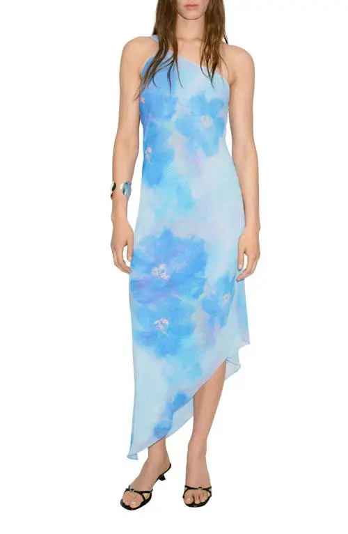 Mango Floral Print Asymmetric Scarf Dress