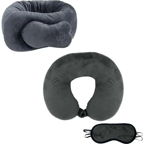 PURSONIC Travel Comfort & Relief Bundlememory Foam Travel Pillow With Sleep Mask + Portable Neck & Shoulder Adjustable Massaging Wrap