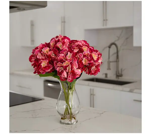NEARLY NATURAL 20' Hydrangea Arrangement In Gla Ss Vase