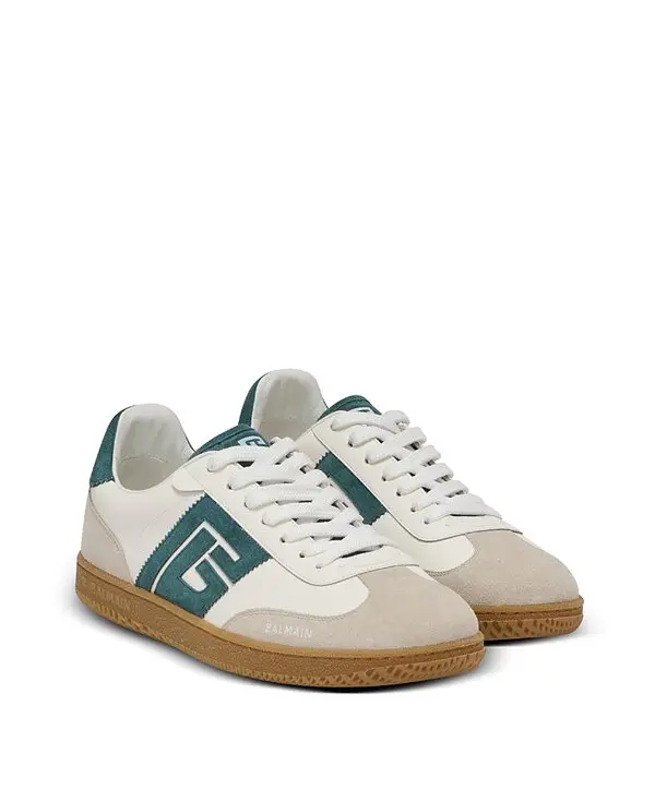 Balmain Swan Leather Trainers - White And Green