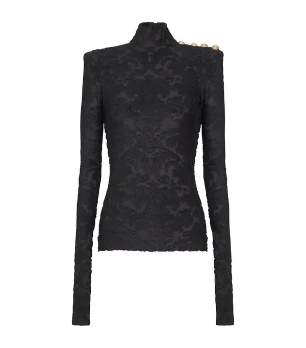 Balmain Baroque Jacquard Long-sleeve Top