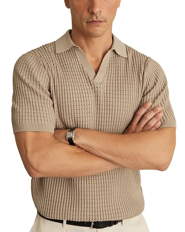 REISS Twist Textured Open Collar Polo