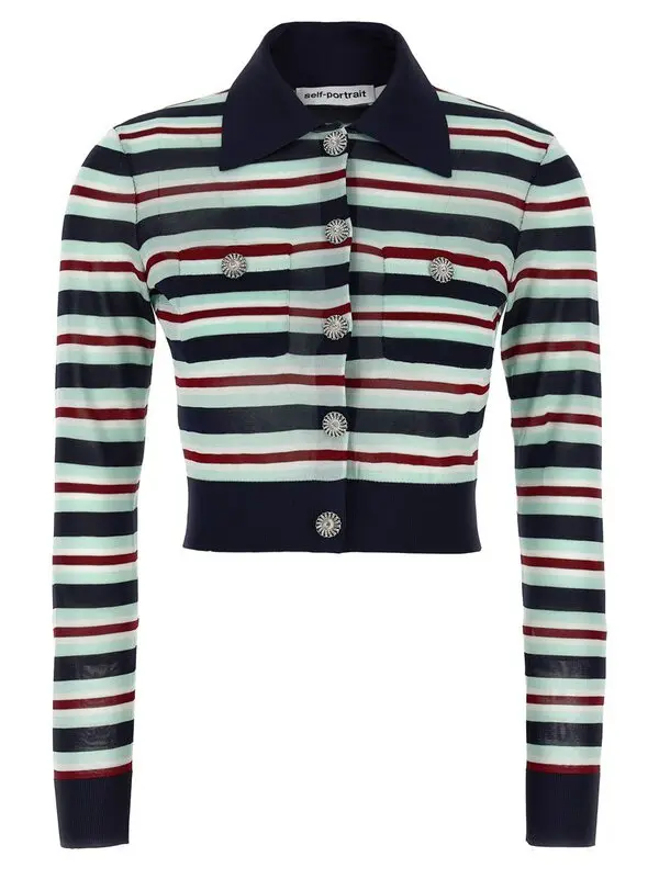 SELF-PORTRAIT Striped Viscose Knit Cardigan - Multicolor