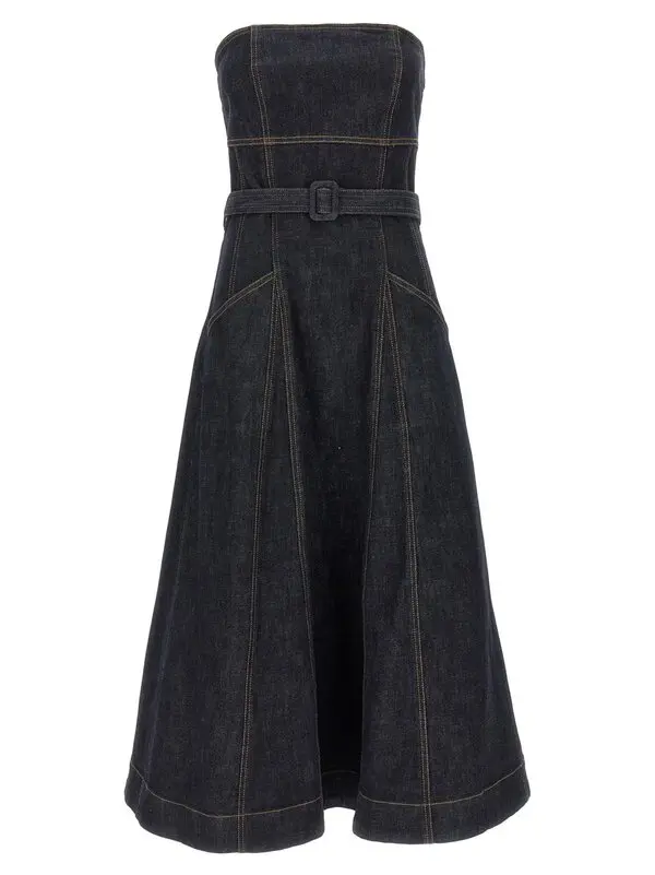 SELF-PORTRAIT Indigo Denim Bandeau Midi Dress - Blue