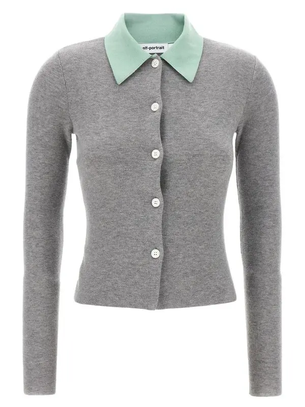 SELF-PORTRAIT Merino Wool Cardigan - Gray