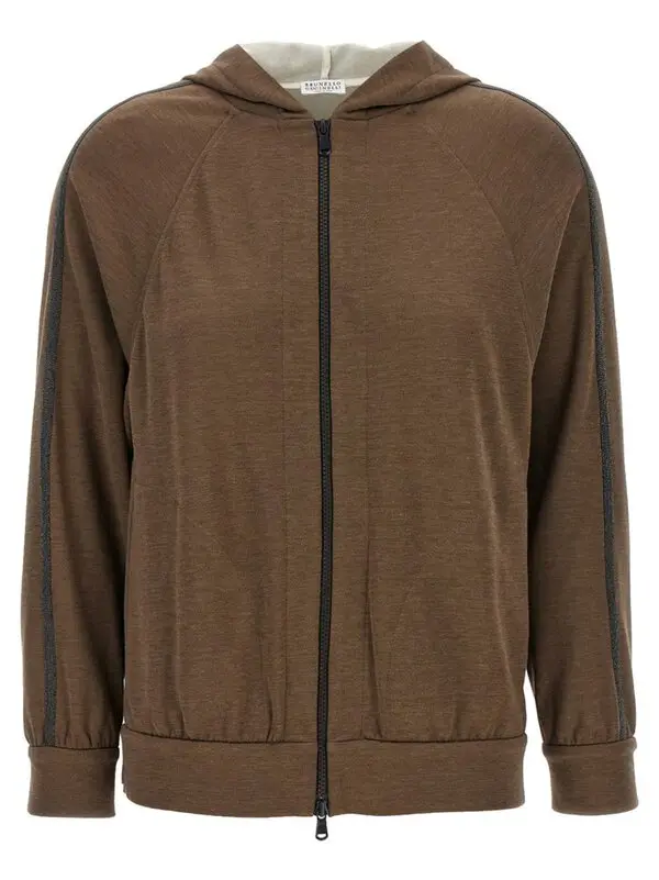 Brunello Cucinelli Monile Trim Cotton-silk Hoodie - Brown