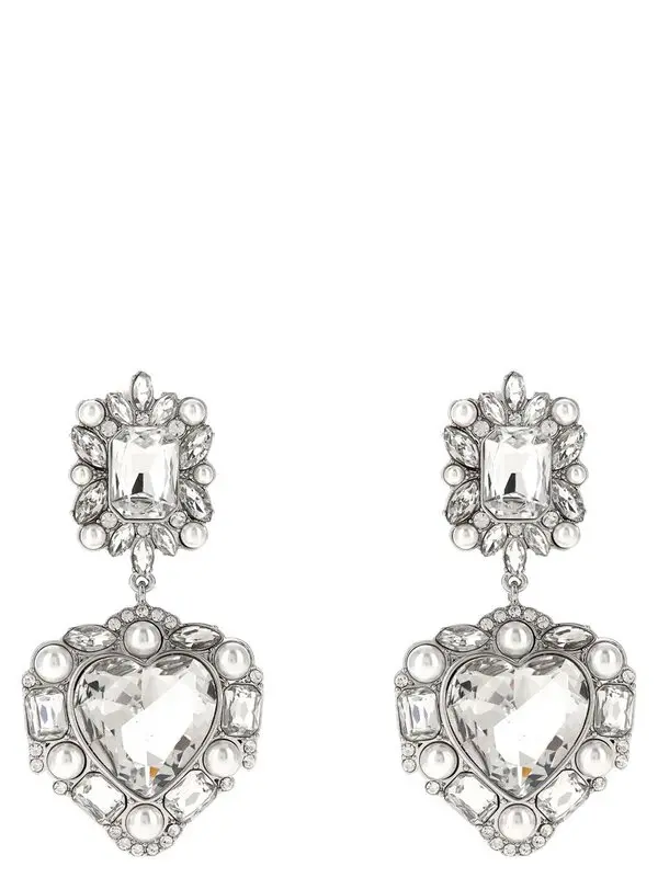 SELF-PORTRAIT Crystal Pearl Tiered Heart Earrings