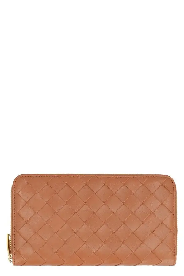 Bottega Veneta Large Braided Wallet With Zip Accessories - Brown