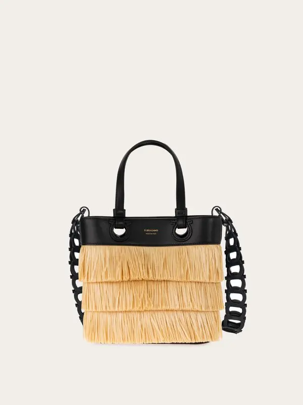FERRAGAMO Fringed Raffia Tote Bag - Beige
