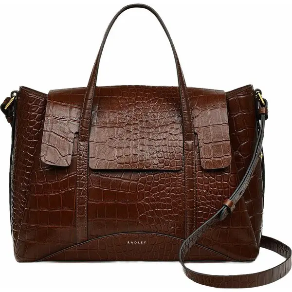 RADLEY The Chancery Faux Croc Flapover Satchel Bag - Walnut