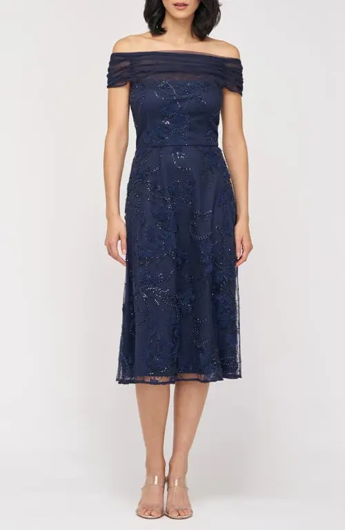 Js Collections Beaded Floral Off-the-shoulder Cocktail Dress