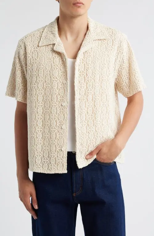 PERCIVAL Elio Crochet Short Sleeve Button-up Shirt