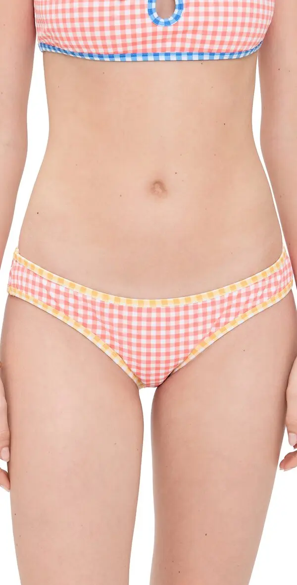 Caroline Constas Ayana Bikini Bottoms - Salmon Gingham