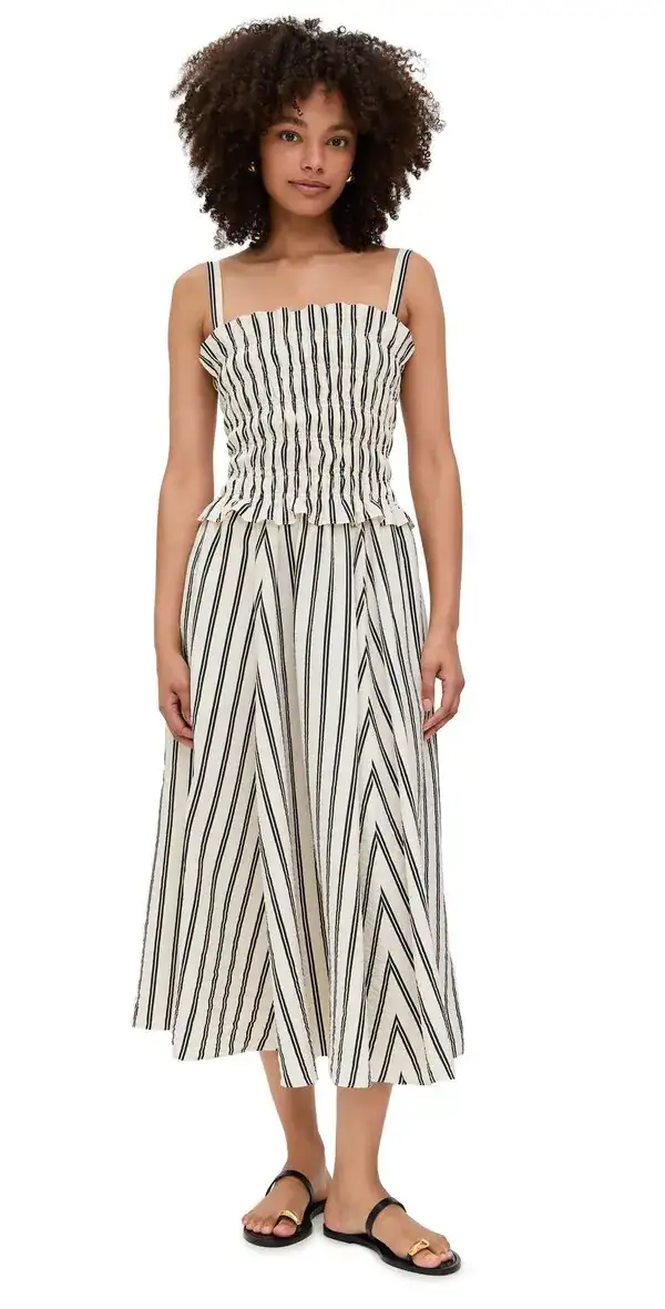 Ralph Lauren Stripe Crinkle A-Line Dress - 1932 Stripe White Black