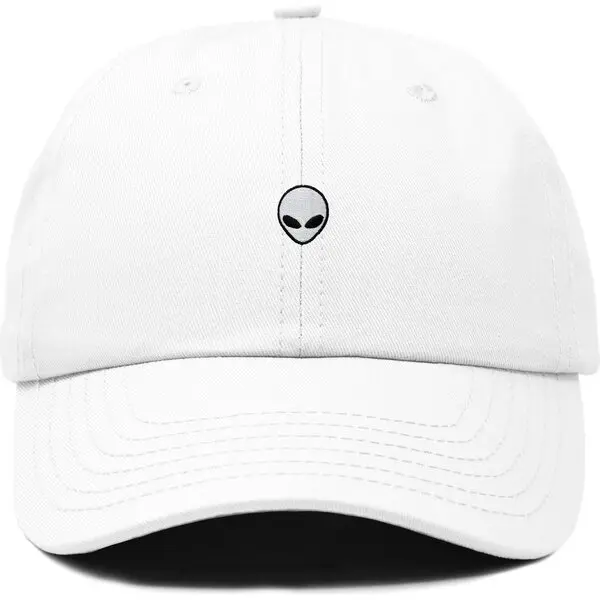 DALIX Cotton Baseball Cap With Embroidered Alien Design - White