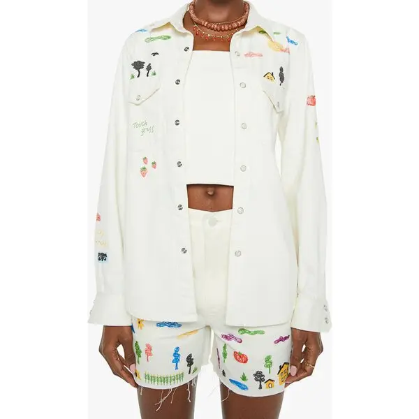 MOTHER The All My Exes Embroidered Denim Shirt - No Rainbows Without Rain