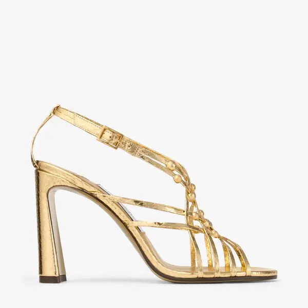 JIMMY CHOO Felice 95 Light Gold Leather Sandals