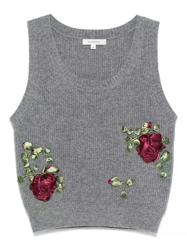 MARKGONG Floral-appliqué Ribbed Top