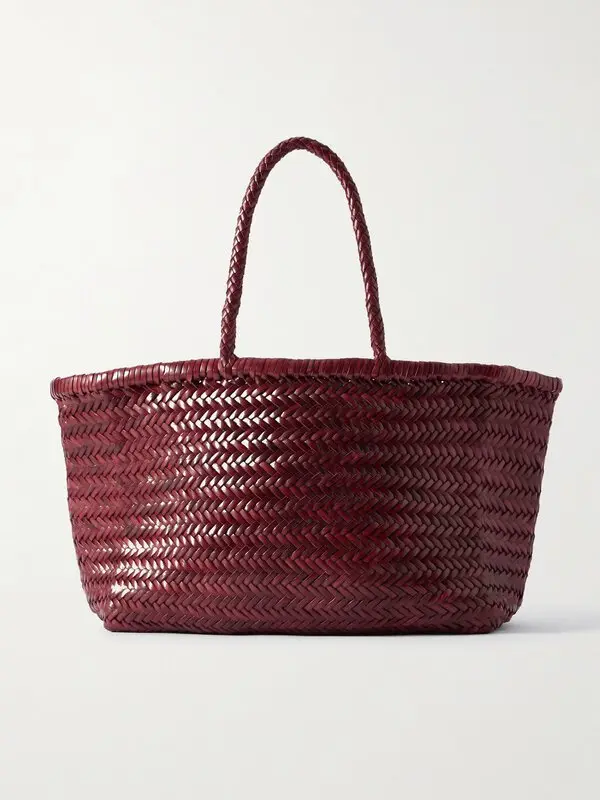 Dragon Diffusion Bamboo Triple Jump Big Woven Leather Tote - Burgundy