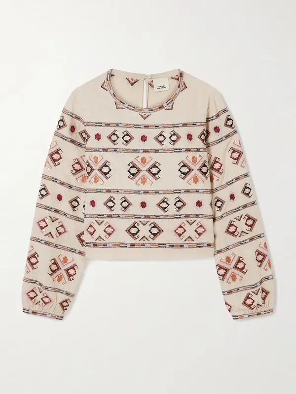 Isabel Marant Zeyna Sequin-embellished Embroidered Silk-gauze Top