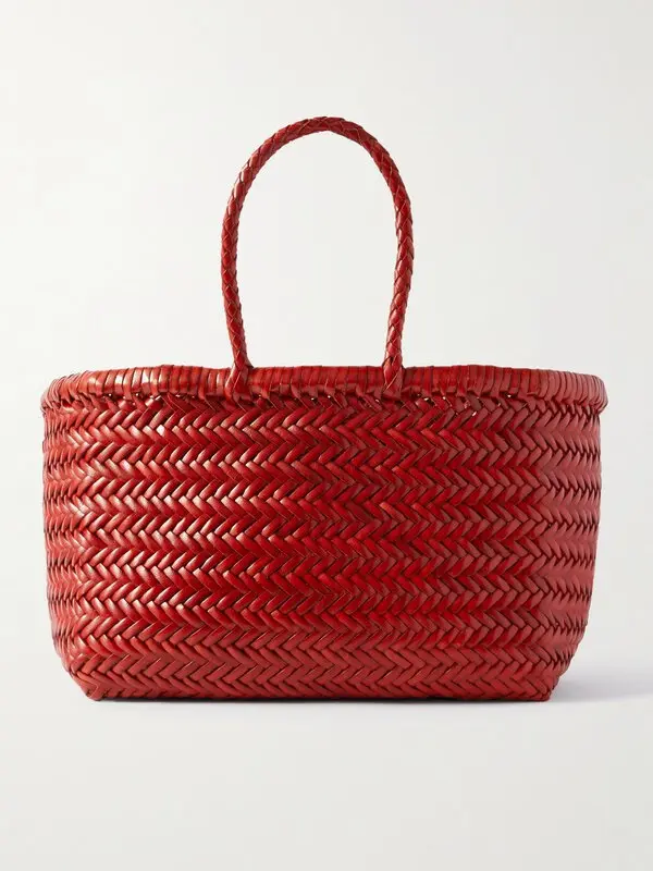 Dragon Diffusion Small Woven Leather Tote - Red