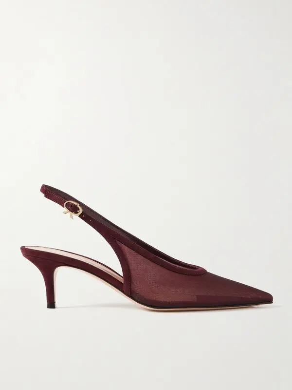 GIANVITO ROSSI 55 Suede-trimmed Mesh Slingback Pumps