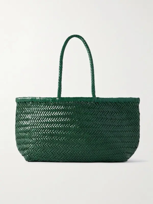 Dragon Diffusion Bamboo Triple Jump Big Woven Leather Tote - Green