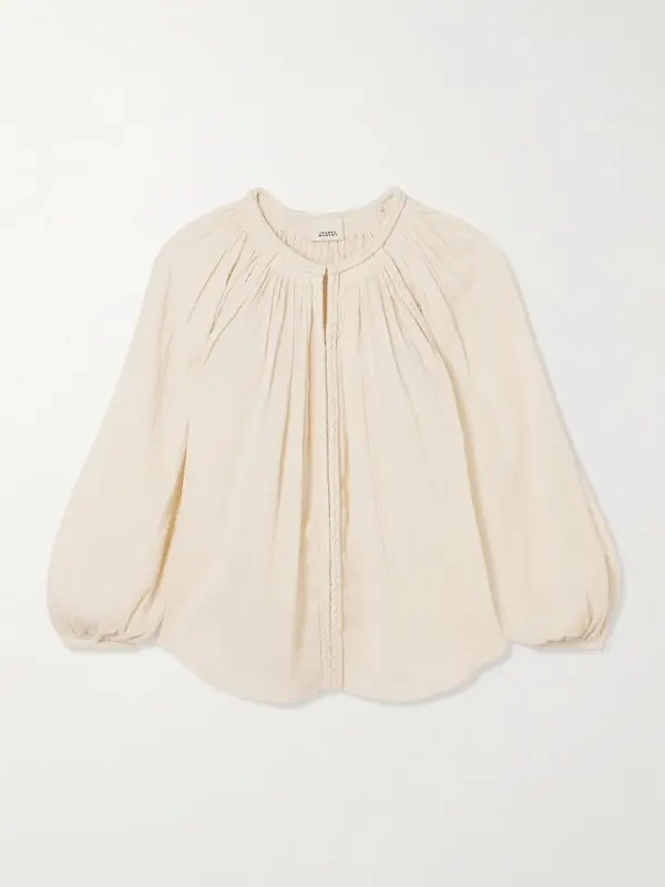 Isabel Marant Jenna Frayed Braided Cotton-gauze Blouse - Neutrals