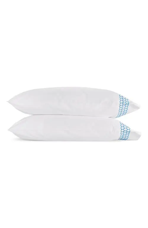 MATOUK Liana 520 Thread Count Cotton Percale Set Of 2 Pillowcases - Ocean
