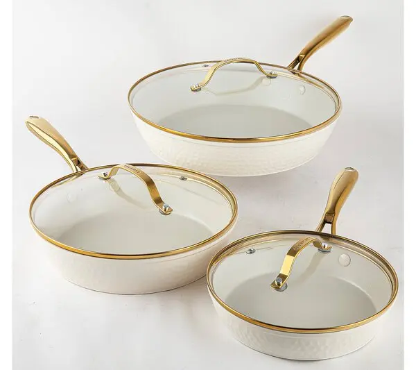 GRANITESTONE Ceramax 3-pc Hammered Fry Pan Set W/glasslids