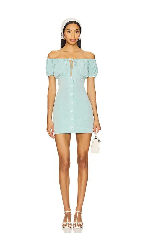 Matthew Bruch Bubble Tie Mini Dress - Seafoam Viscose Linen