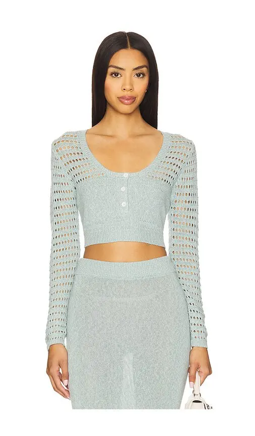 Matthew Bruch Striped Mesh Cropped Henley