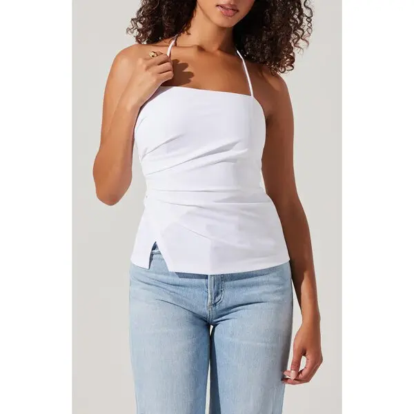 Astr The Label Mel Side Ruched Halter Top - White