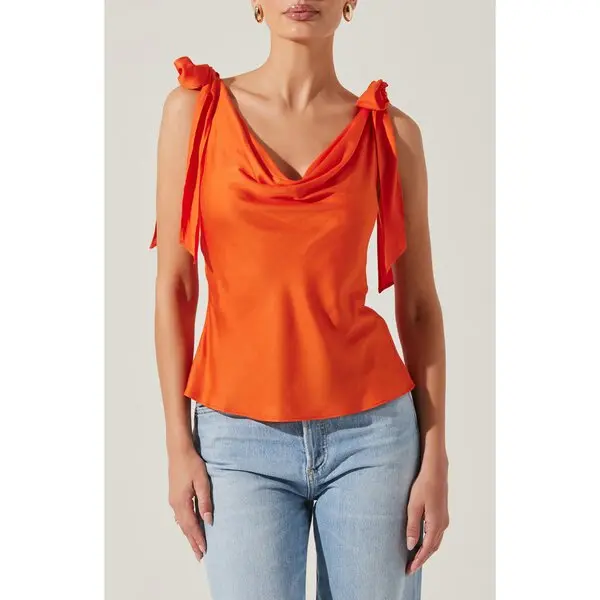 Astr The Label Allexina Cowl Neck Top - Orange