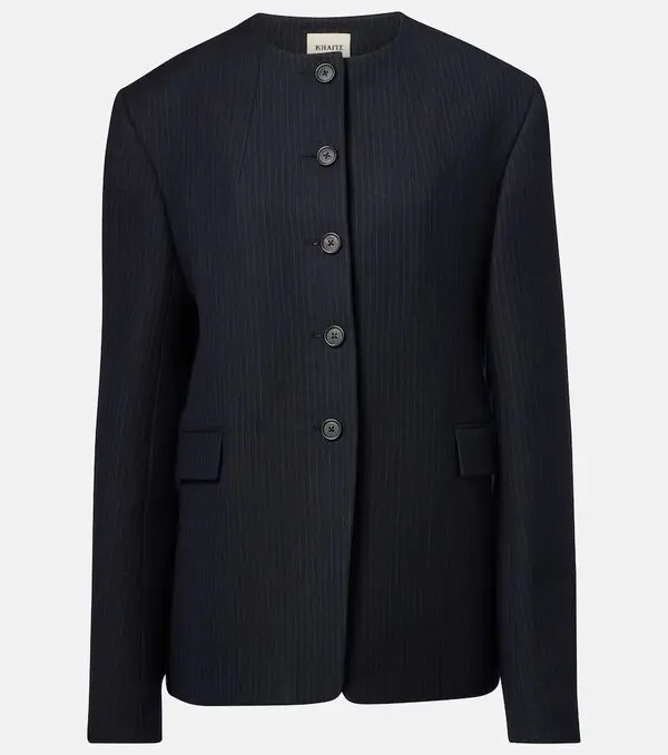Khaite Jameson Pinstripe Wool-blend Jacket - Blue