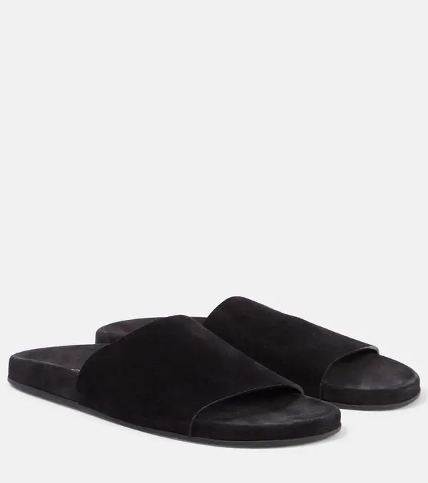 THE ROW Hugh Suede Slides - Black
