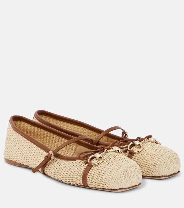Gucci Horsebit Raffia Ballet Flats - Beige