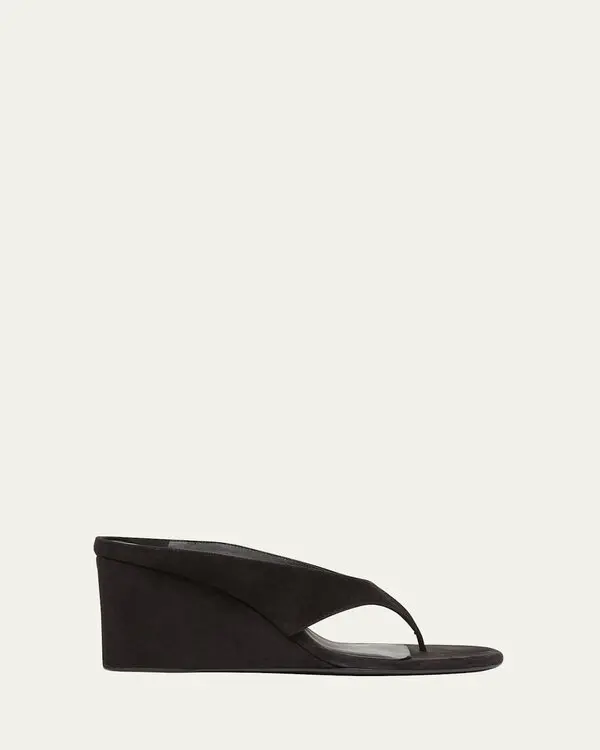 Alaïa Suede Wedge Thong Sandals - Noir