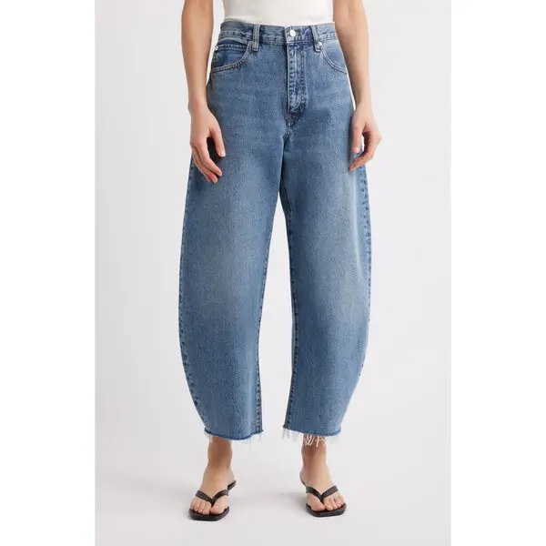 FRAME The Bubble Raw Hem Crop Barrel Leg Jeans