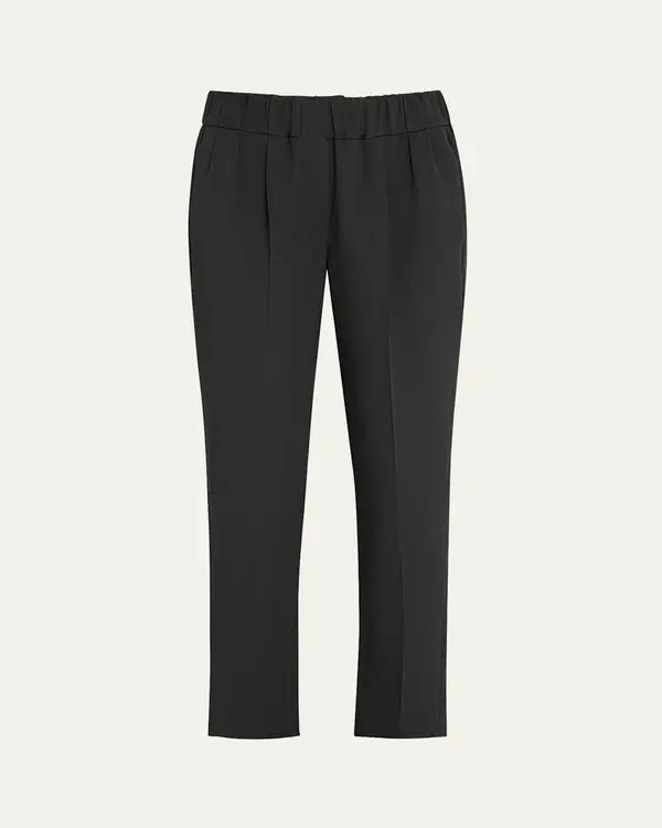 Brunello Cucinelli Silk Crepe Cady Ankle Pants - Black