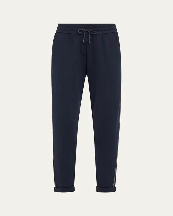 Brunello Cucinelli Fleece Drawstring Travel Pants With Monili Side Stripe
