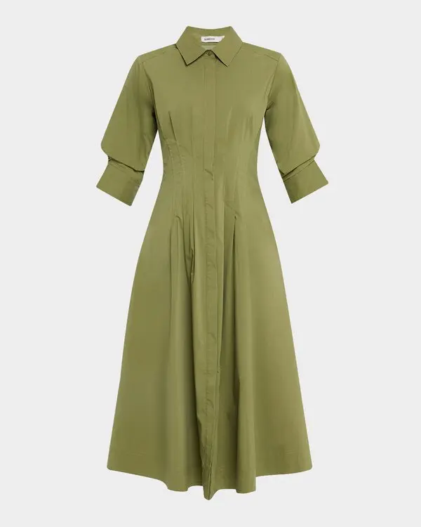 Simkhai Jazz Pintuck Midi Shirt Dress - Olive