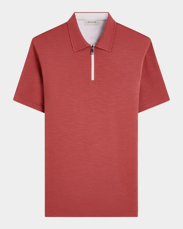 Bugatchi Stretch Quarter-zip Polo Shirt - Brick