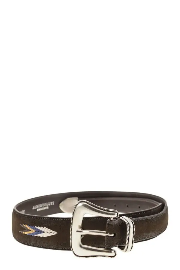 ALBERTO LUTI Suede Belt With Embroidery