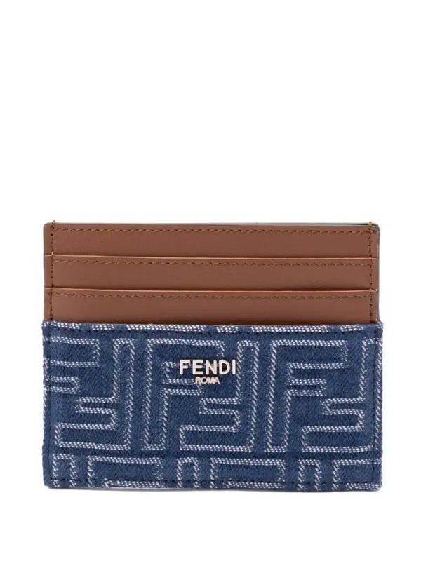 Fendi Leather And Denim-effect Ff Jacquard Card Holder Accessories