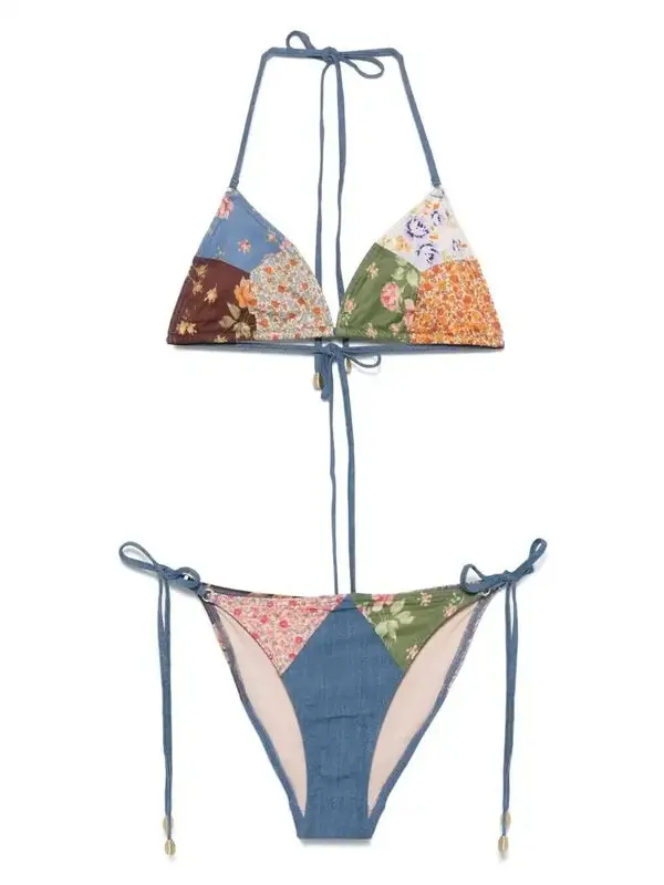 Zimmermann Patchwork-print Bikini - Spli Spliced