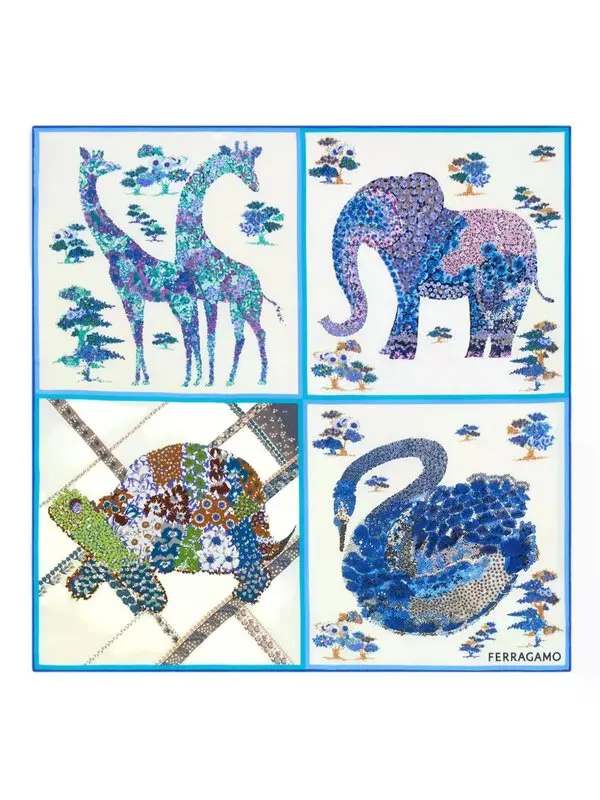 FERRAGAMO Patchwork-print Silk Bandana - Blue