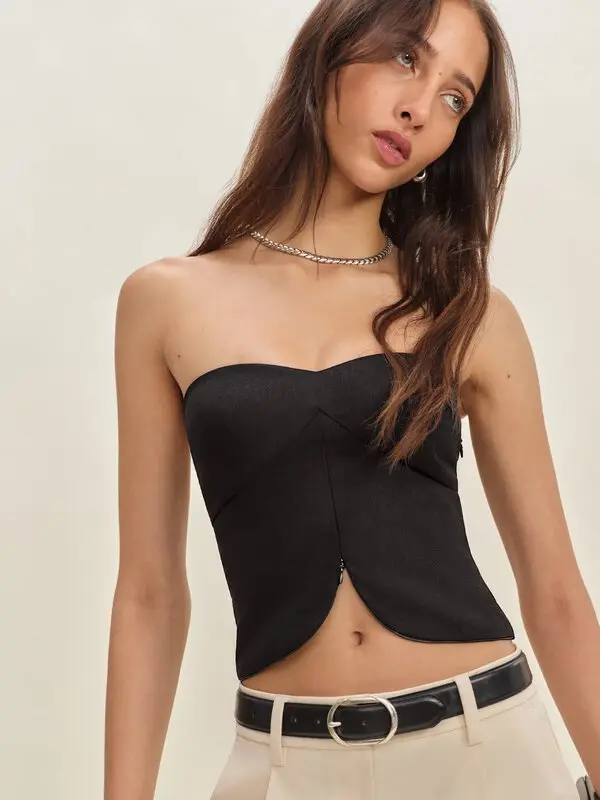 REFORMATION Maisie Linen Top - Black
