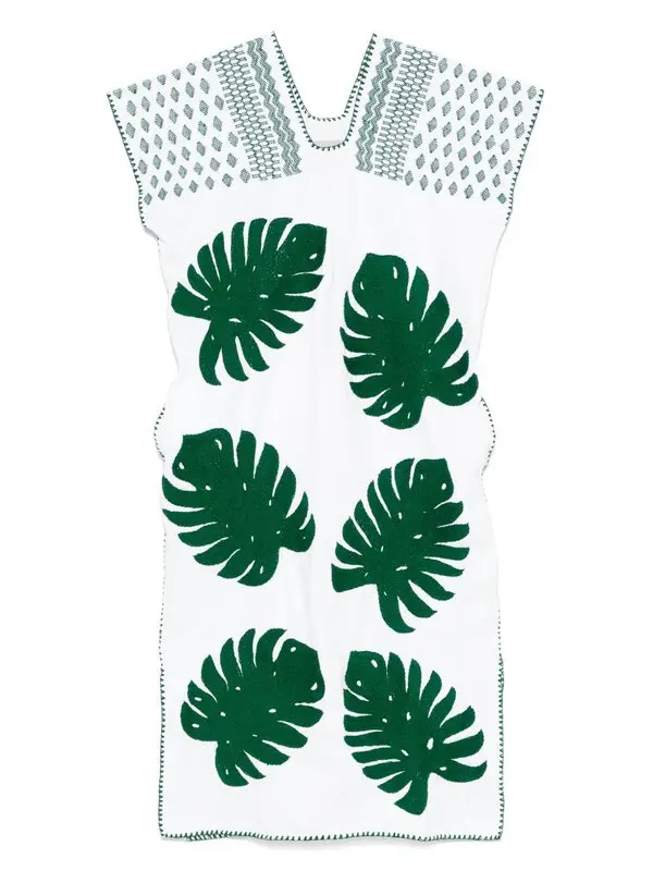 PIPPA HOLT Monstera Leaf-embroidery Midi Dress - White