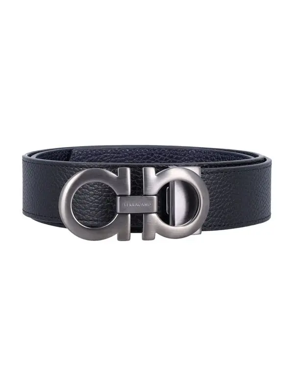 FERRAGAMO Reversible And Adjustable Gancini Belt - Black Midnight